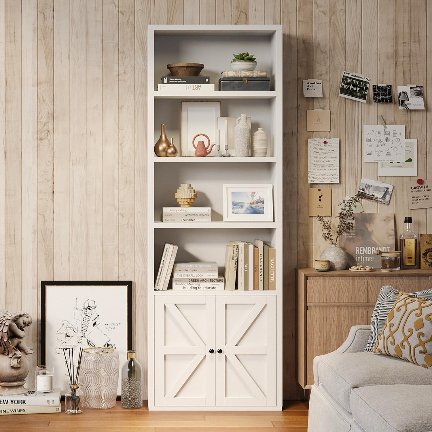 MXV 6 Tier 71" Tall Wooden Bookshelf&Bookcase with Doors, Storage ...