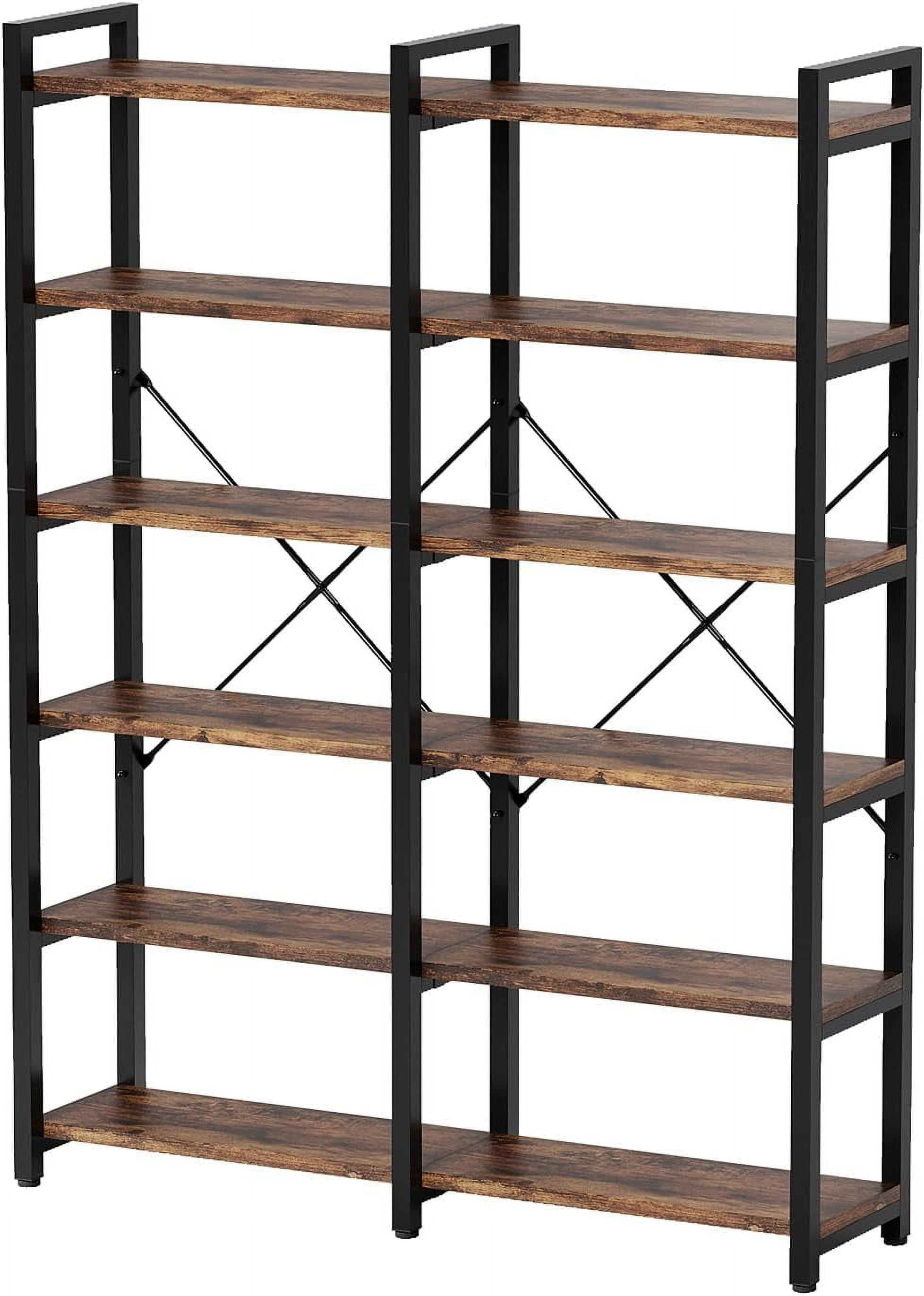 MXV Double Wide Book Shelf, Industrial Bookshelf with Metal Frame, Open ...