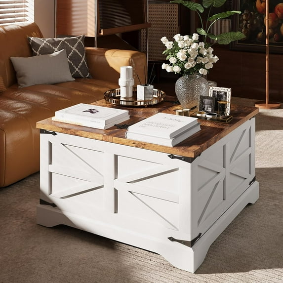 MXV Farmhouse Coffee Table with Storage, Square Coffee Tables for ...