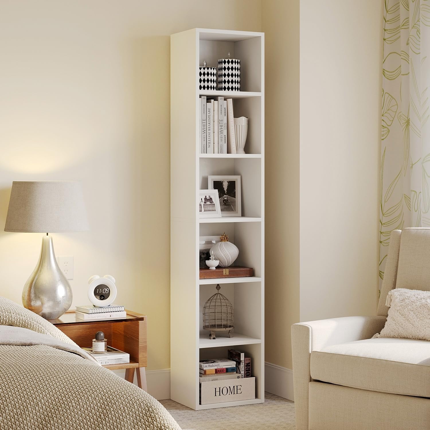MXV Narrow Bookshelf, 6-Tier Open Bookcase, Coner Shelf, Storage ...