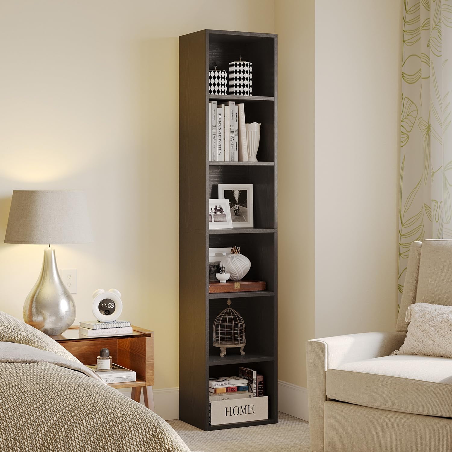 MXV Narrow Bookshelf, 6-Tier Open Bookcase, Coner Shelf, Storage ...