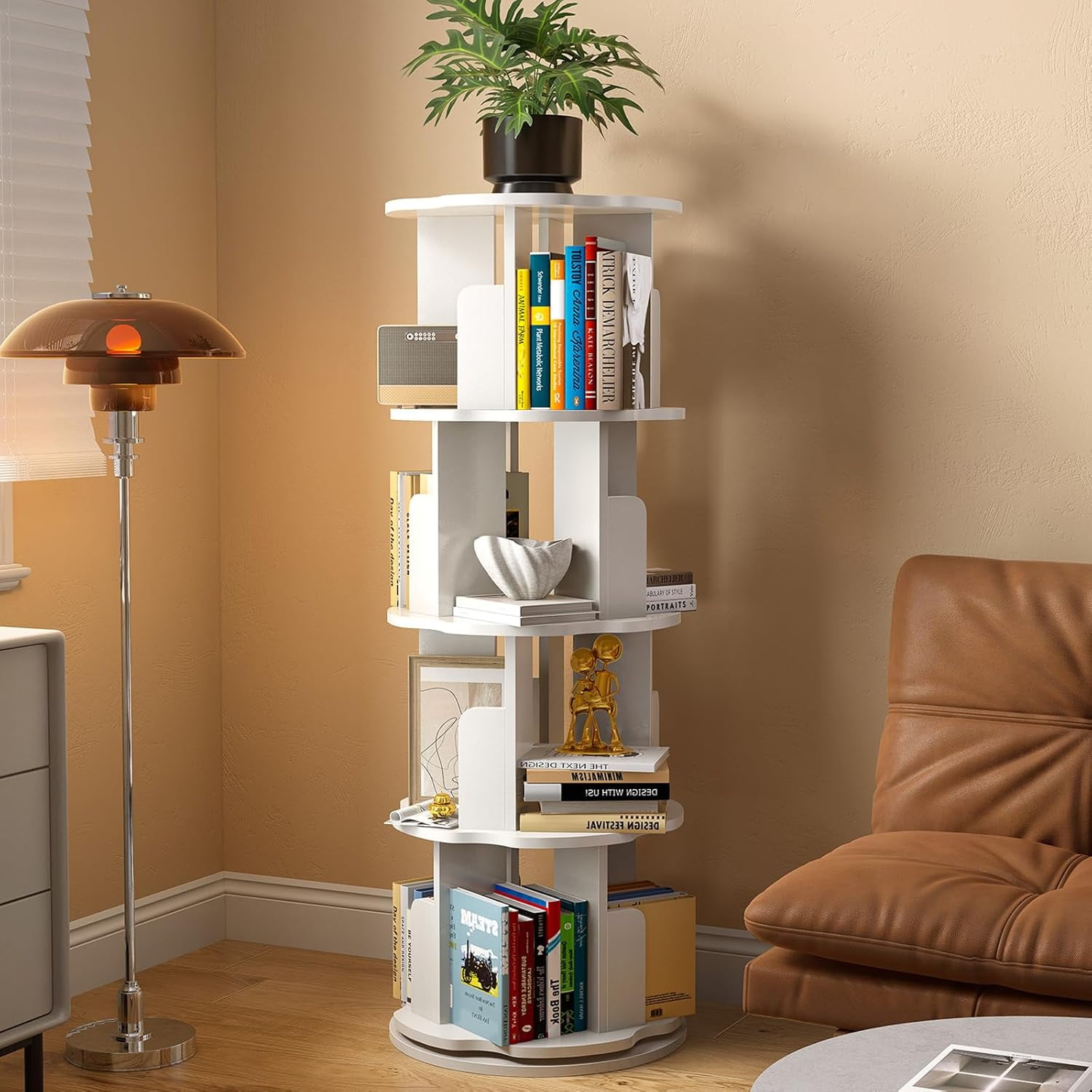 MXV Rotating Bookcase, Corner Bookshelf for Small Space, 360°Display 4 ...