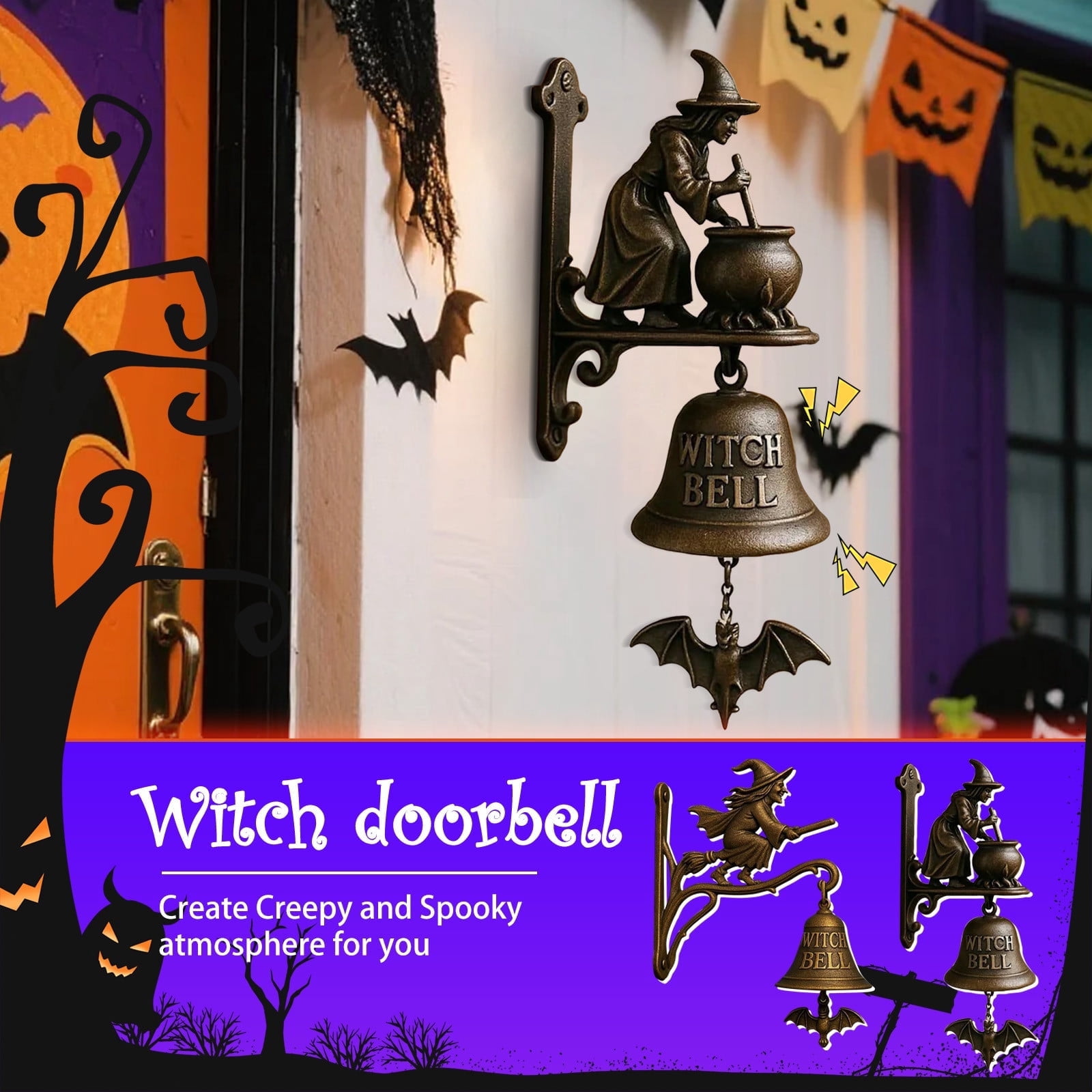 MXWFDY Witch Bells for Door, Halloween decoration,Vintage Witch ...