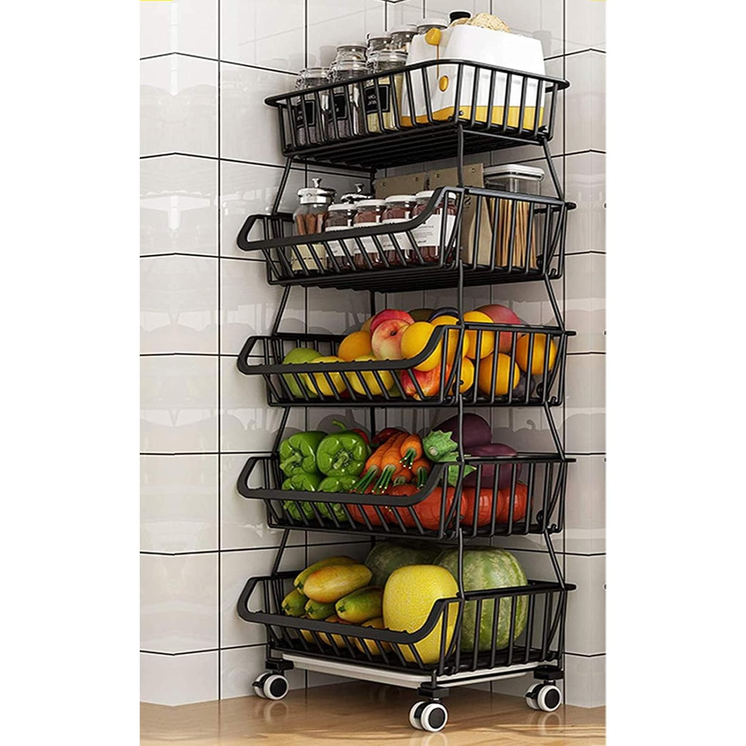 MXXF 5 Tiers Stackable Kitchen Storage Organzier Cart with Wheels ...