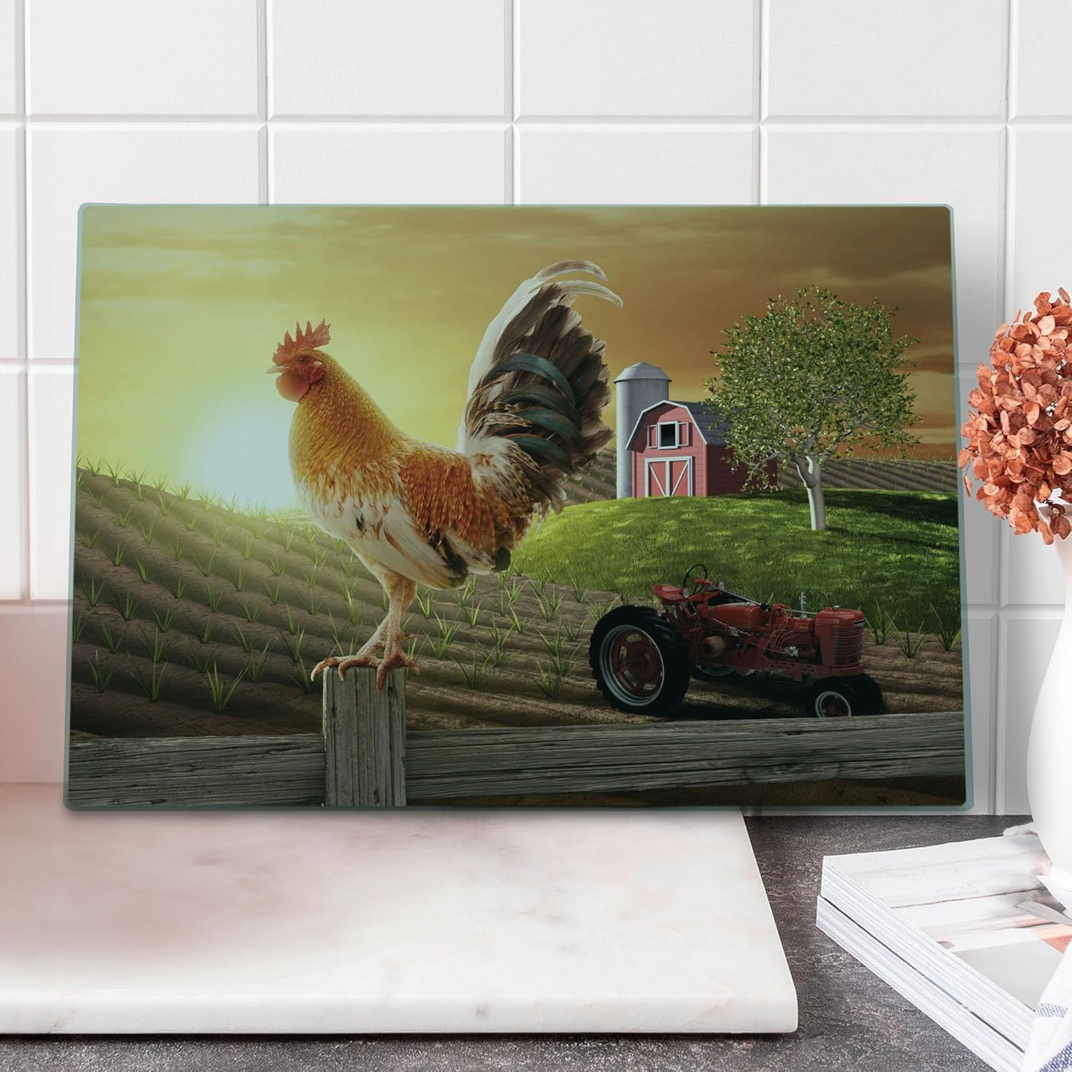 MXXF Country Cutting Board, Farm Barn Yard Image with Rooster Animal ...