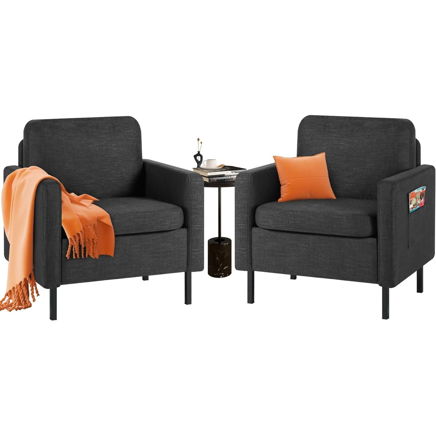 MXXF Fabric Comfy Small Accent Chair Set of 2 Living Room Bedroom ...