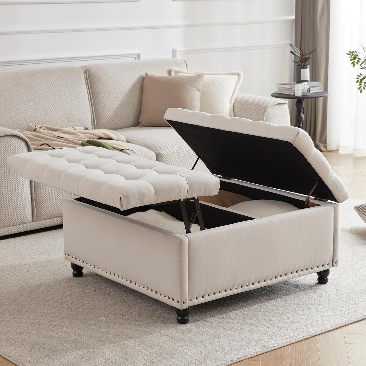 MXXF Large Square Storage Ottoman Bench, Tufted Upholstered Coffee ...