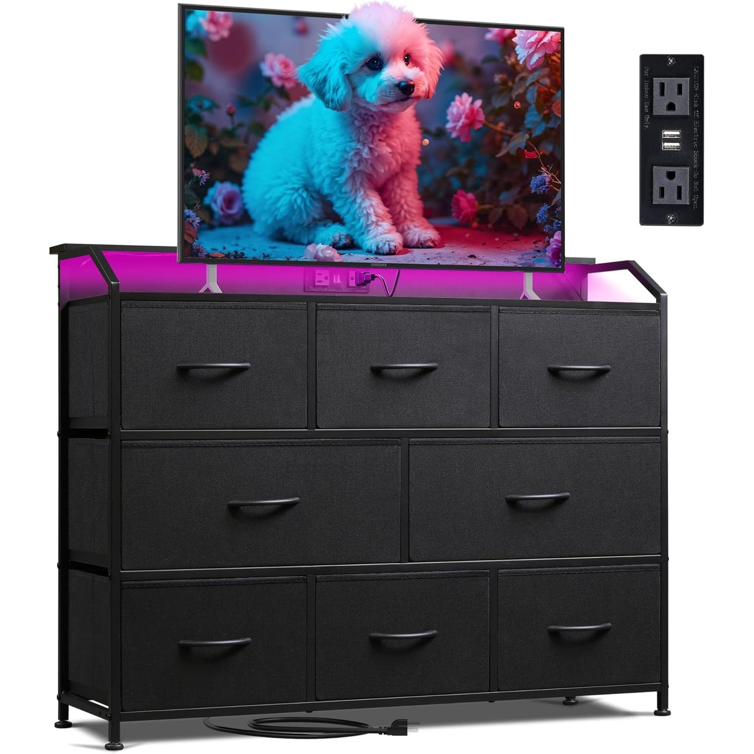 MXXF Led Dresser for Bedroom, Black Dresser TV Stand for Bedroom with ...