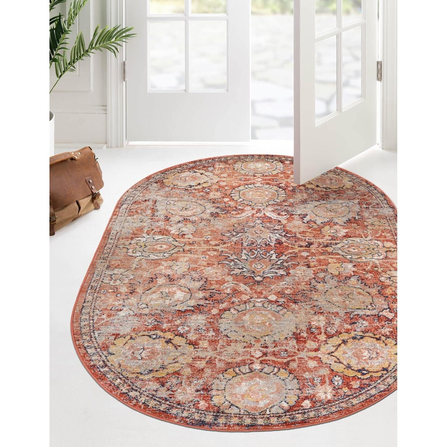 MXXF Lola Collection Rug – 5' x 8' Oval Oval Brick Red Medium Rug ...
