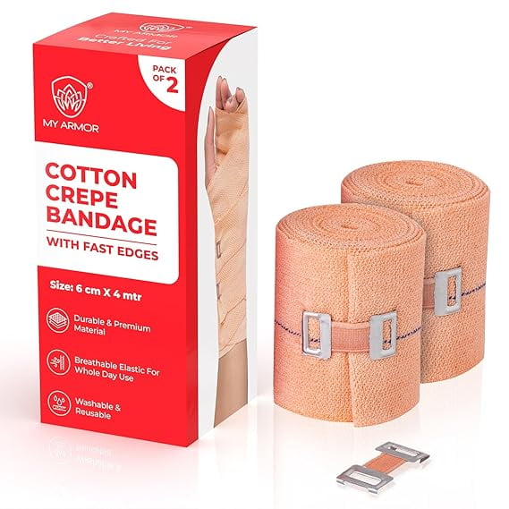 MY ARMOR Cotton Crepe Bandage for Wound, 6cm X 4mt, Pain Relief Garam ...