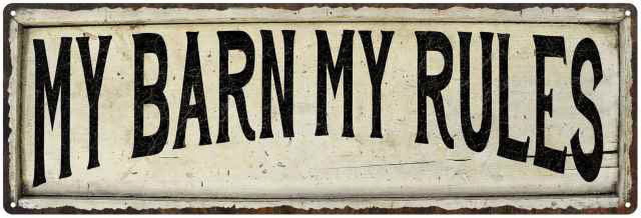MY BARN MY RULES Farmhouse Style Wood Look Sign Gift 6x18 Metal Decor ...