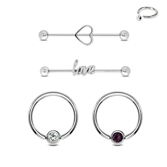 MY BODY CANDY Love Heart Industrial Scaffold Bars Crystal Ball Closure ...