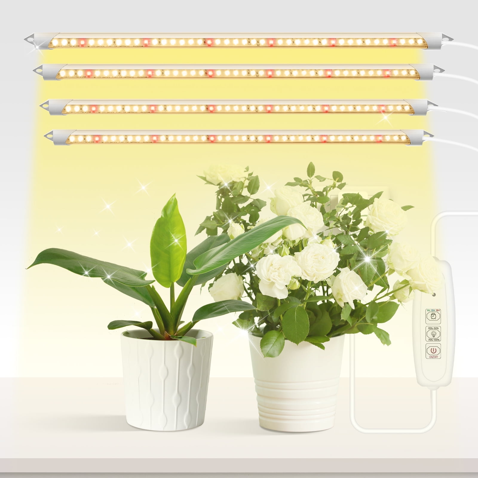 MY CITY GARDEN 36W 1.5ft LED Grow Light Bars, 3000K for Flowers, 4 Pack ...