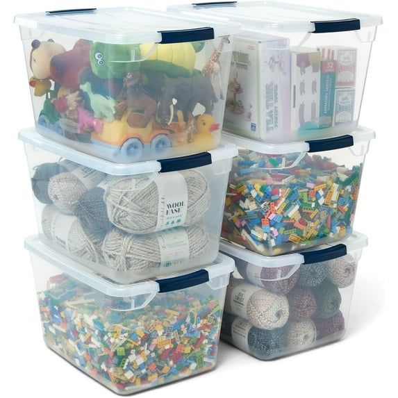 MY Cleverstore Clear 32 Qt, 6 Pack Stackable Plastic Storage Bins with ...