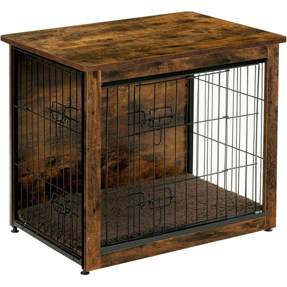 Dog Crate Furniture with Cushion Wooden Kennel Table with Double Doors ...