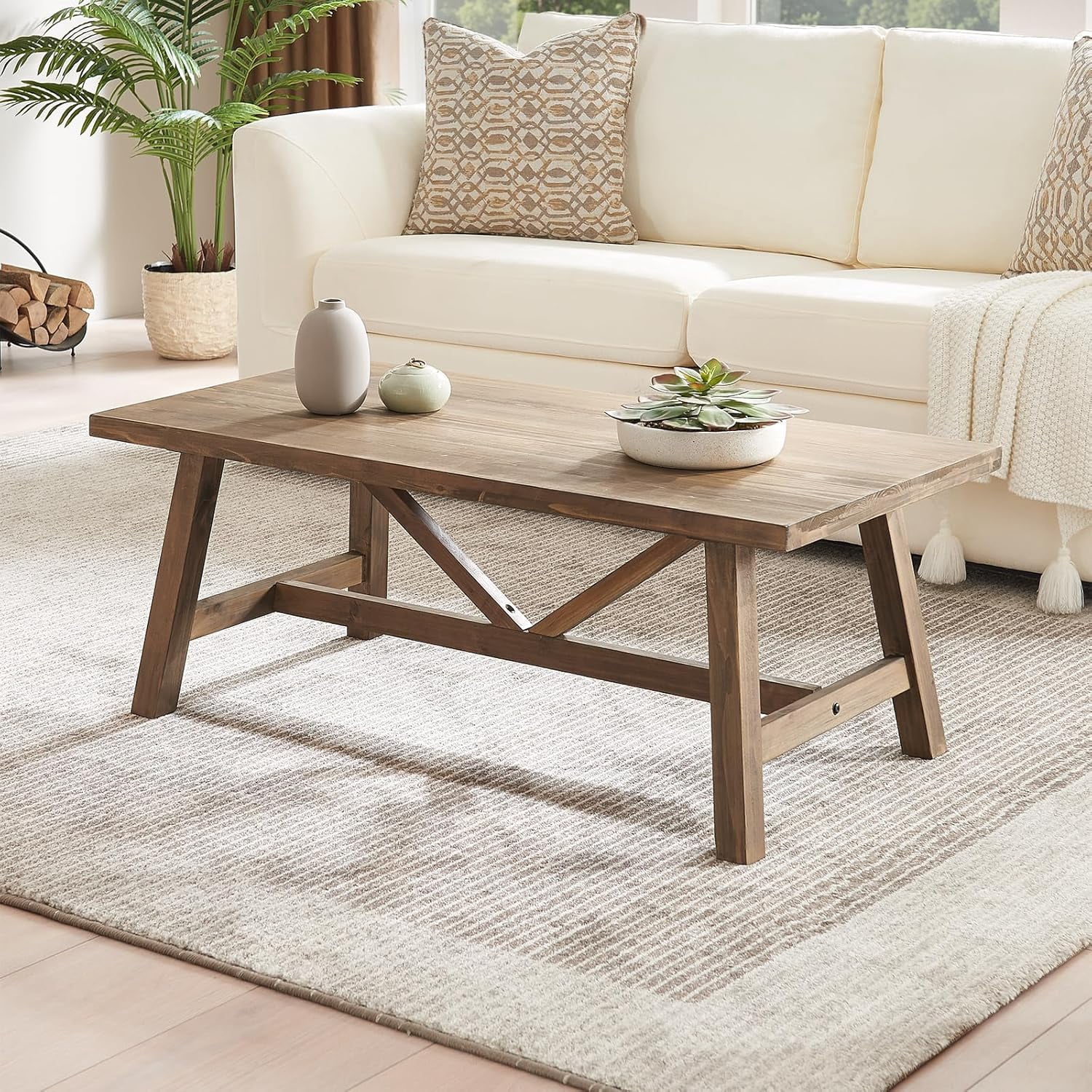 MY Farmhouse 43" Coffee Table,Solid Wood Center Tables for Living Room ...