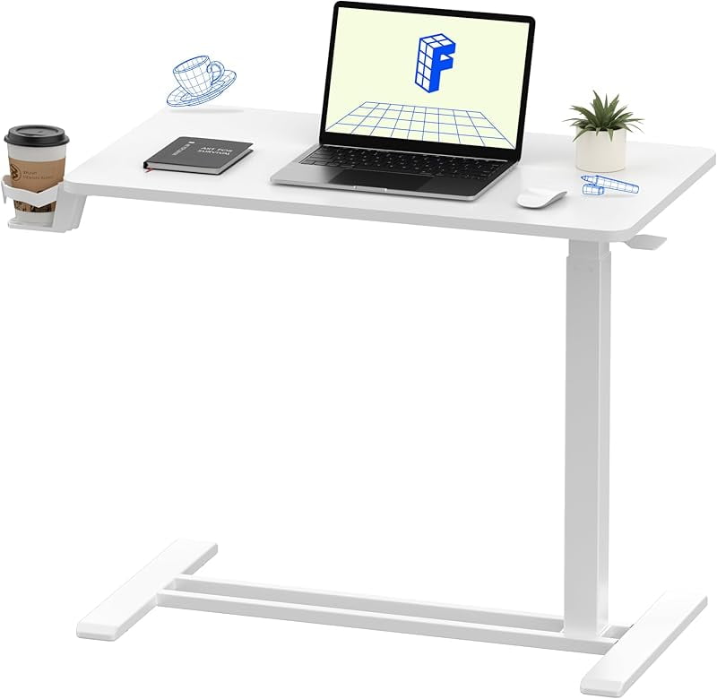 MY H7 Pneumatic Adjustable Overbed Bedside Table with Wheels, 27.6" W x ...