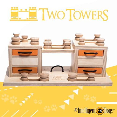 MY INTELLIGENT PETS Two Towers - Wooden Dog Toy, Interactive ...
