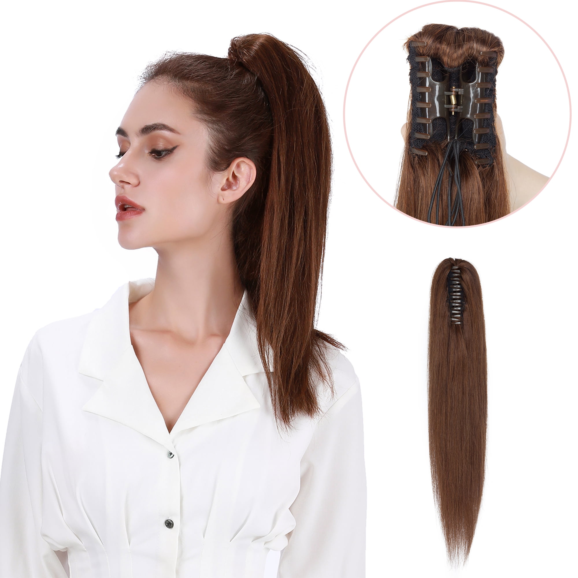 MY-LADY 18inch 100% Remy Real Human Hair Clip in Ponytail Extension ...
