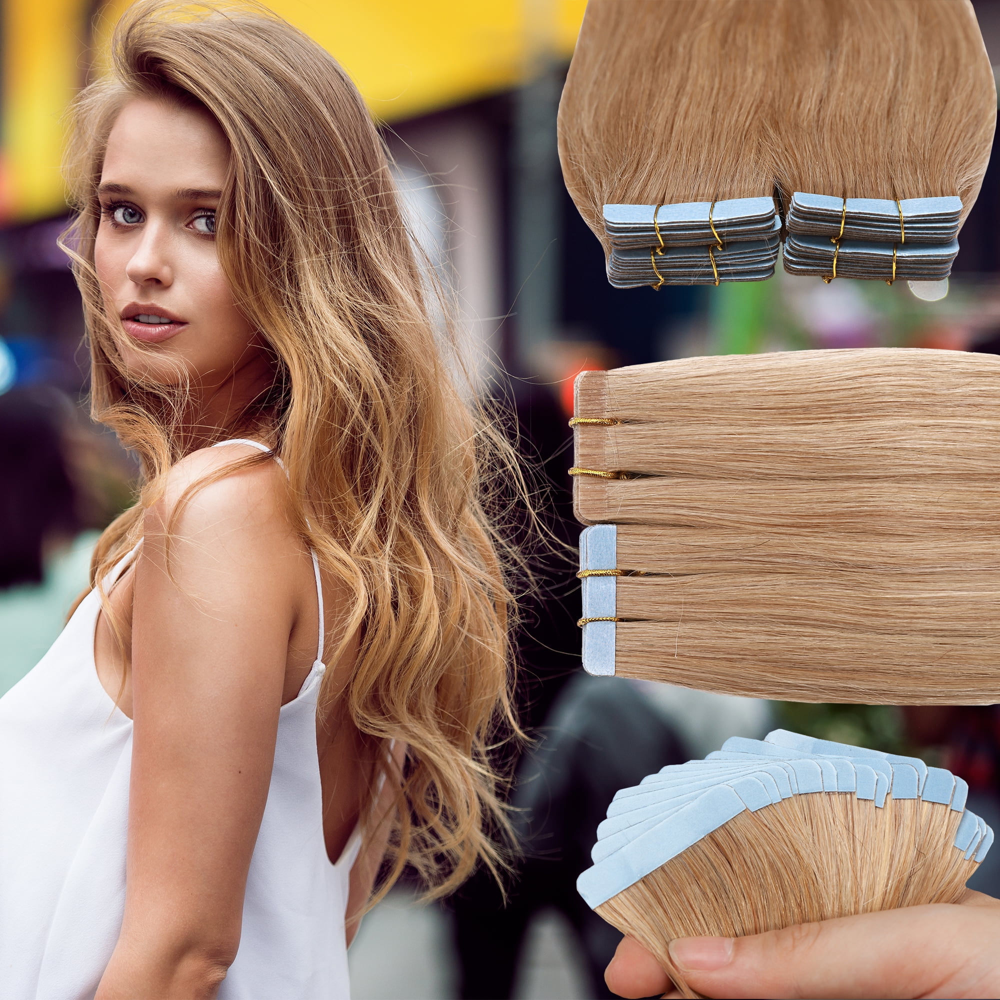 MY-LADY 18" 50g 20pcs Tape in 100% Real Remy Human Hair Extensions Seamless Full Head Skin Weft ...