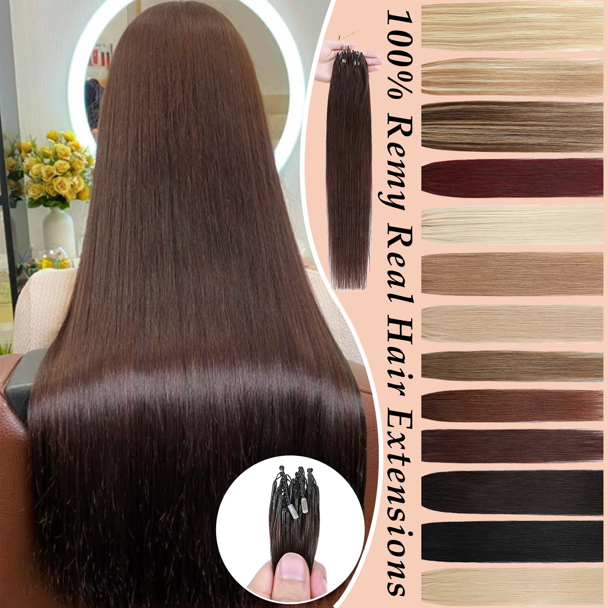MY-LADY 50strands/set 100% Remy Human Hair Micror Loop Extensions ...