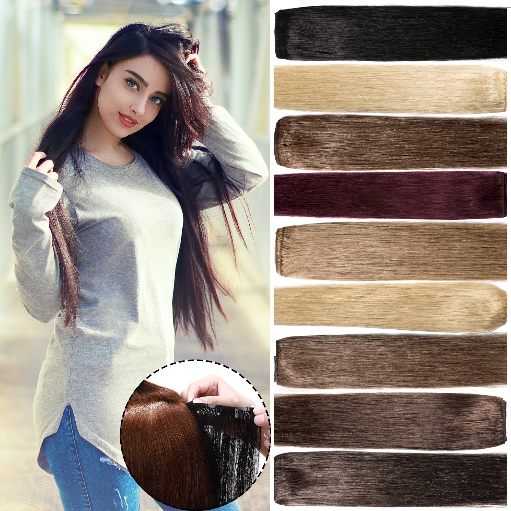 MY-LADY 8Pcs 18Clips Clip in Hair Extensions Human Hair for Women ...