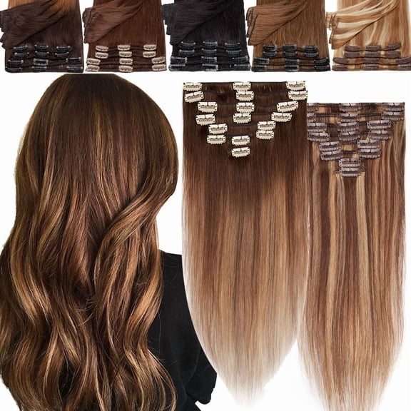 MY-LADY Ombre Clip in 100% Remy Human Hair Extensions 8Pcs Full Head ...