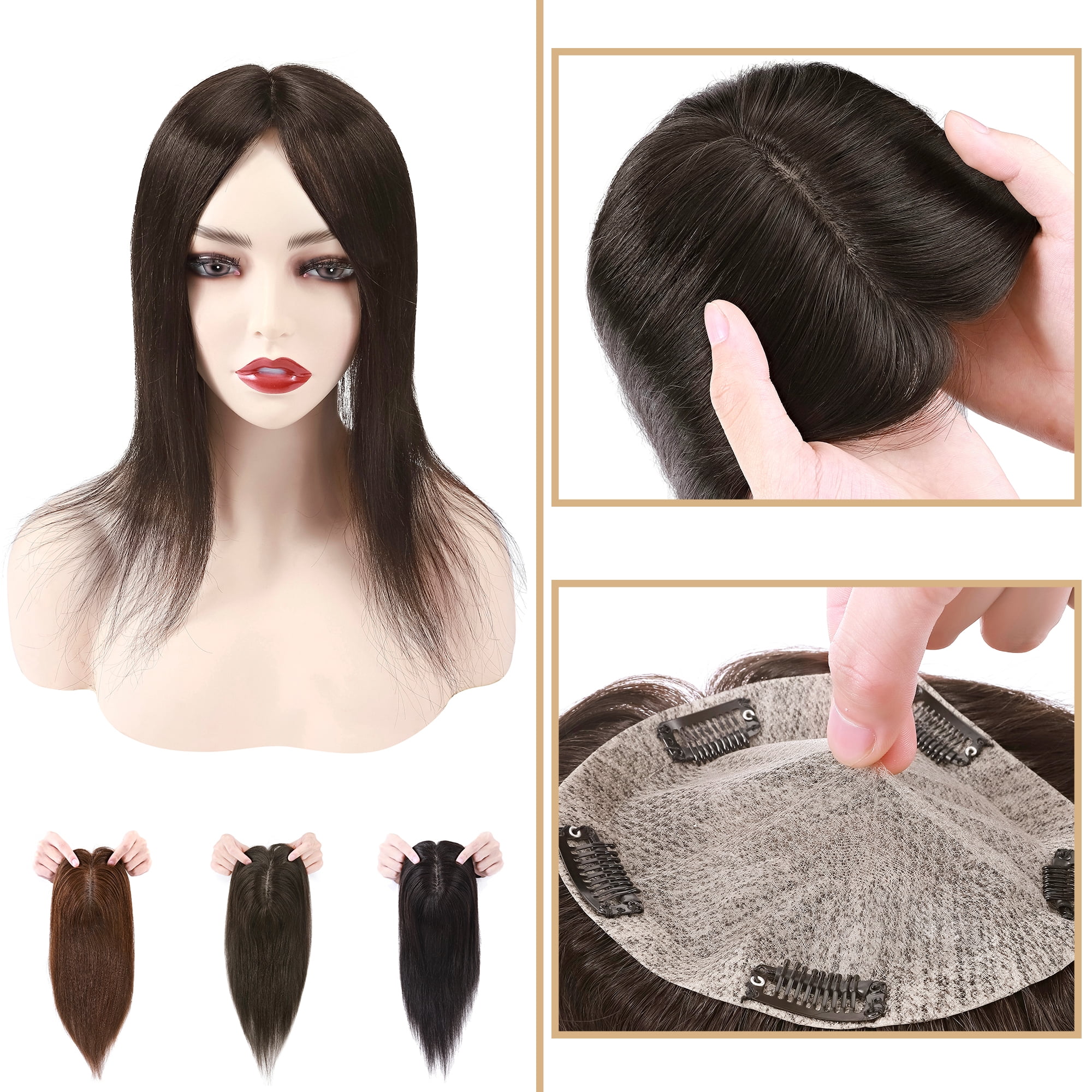 MY-LADY Human Hair Toppers 15*15CM Silk Base Straight Topper 100% Remy ...