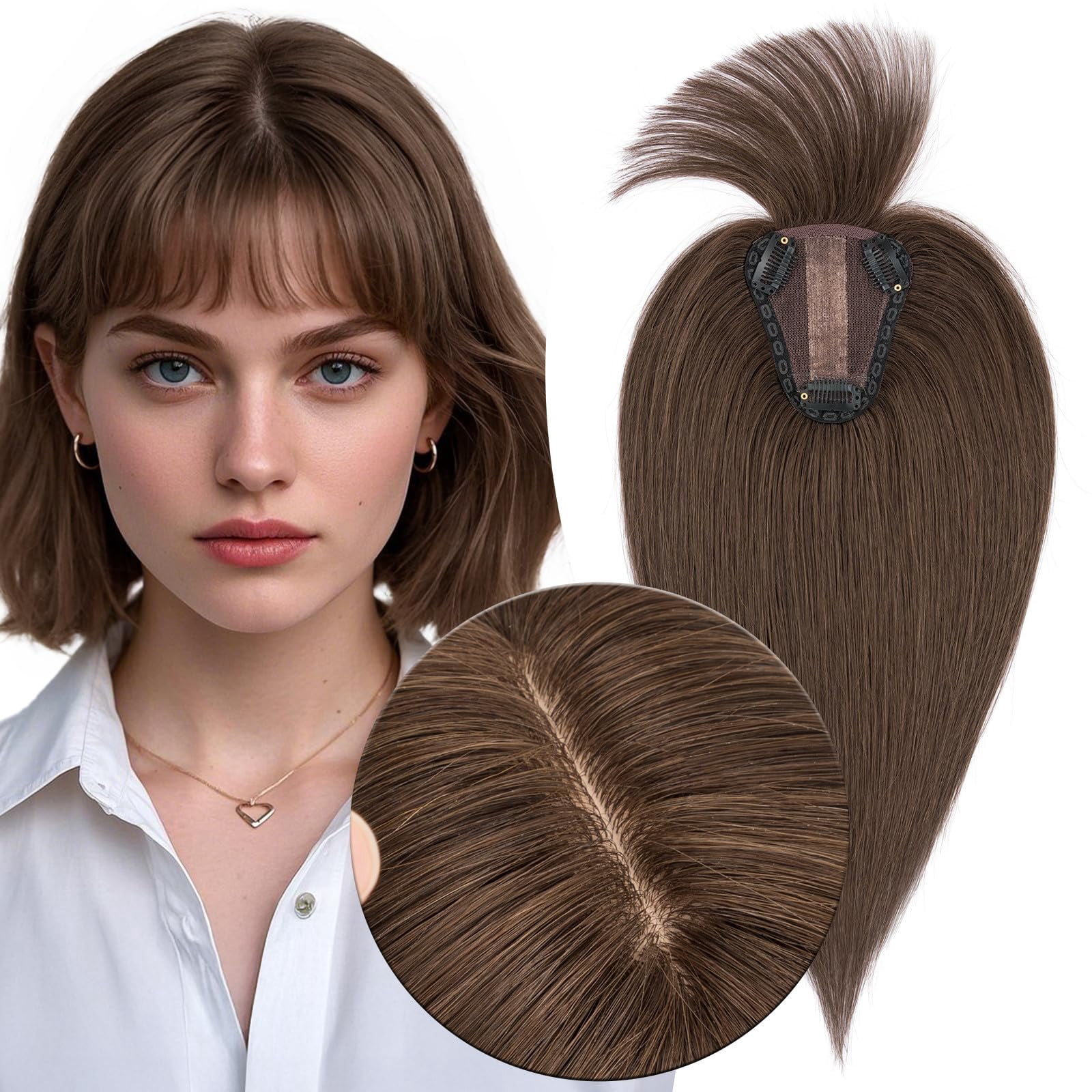 MY-LADY Human Hair Toppers for Women Real Human Hair with Bangs Thin 8 ...