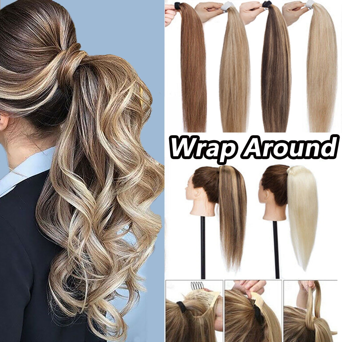 MY-LADY Long Real 100% Remy Human Hair Extensions, Wrap Around Clip-in ...