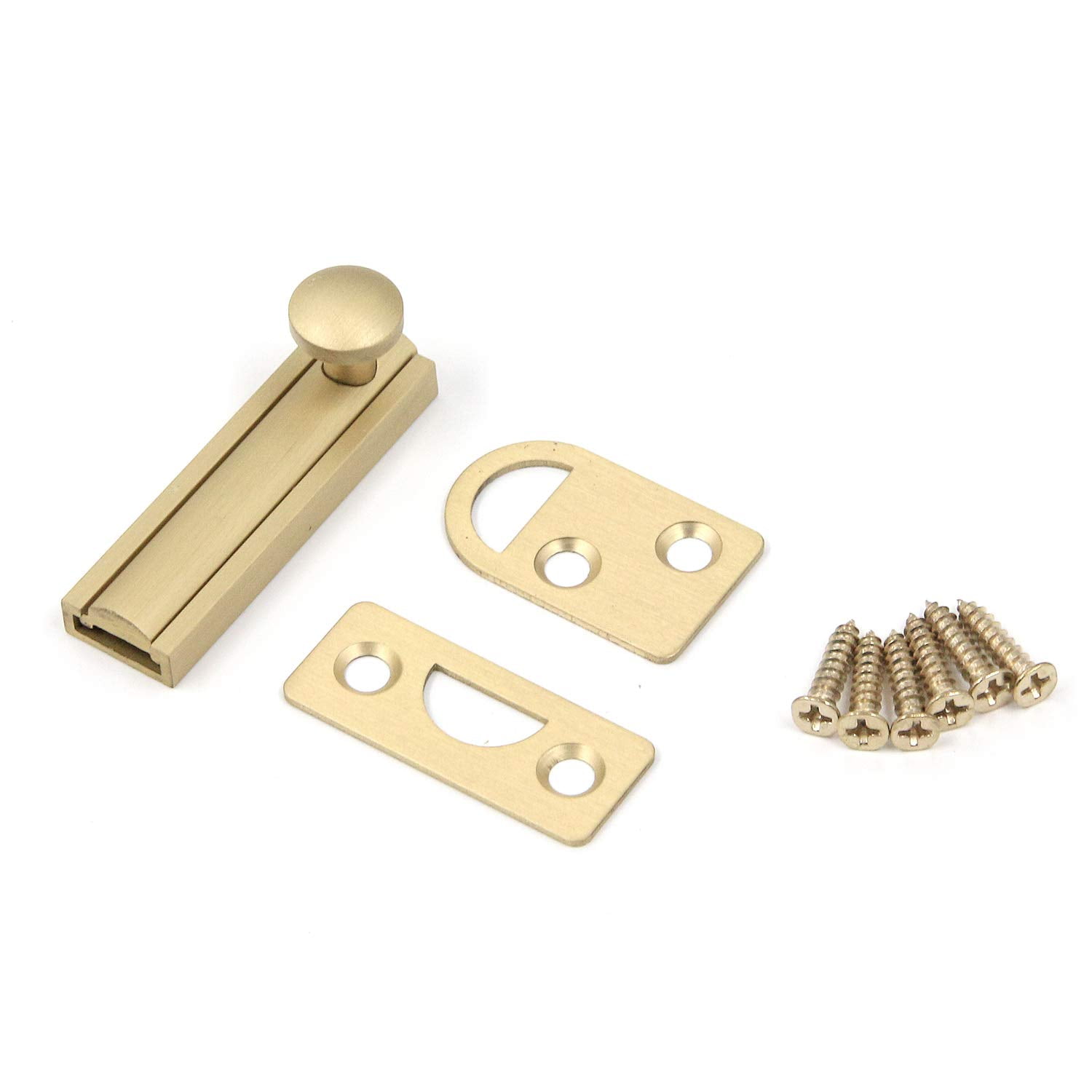 MY MIRONEY Solid Brass Surface Bolt 2 Inch Hardware Slide Surface Door Bolt Brushed Gold Barrel ...