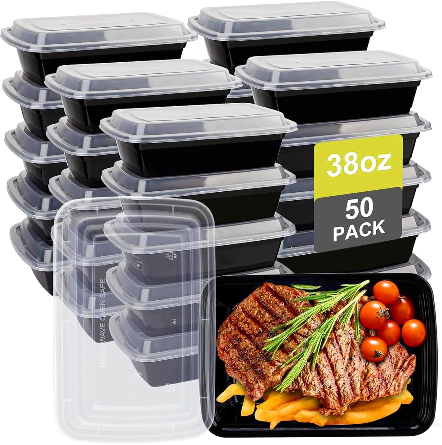 MY Meal Prep Containers 38oz 50 Pack Plastic To Go Food Containers ...