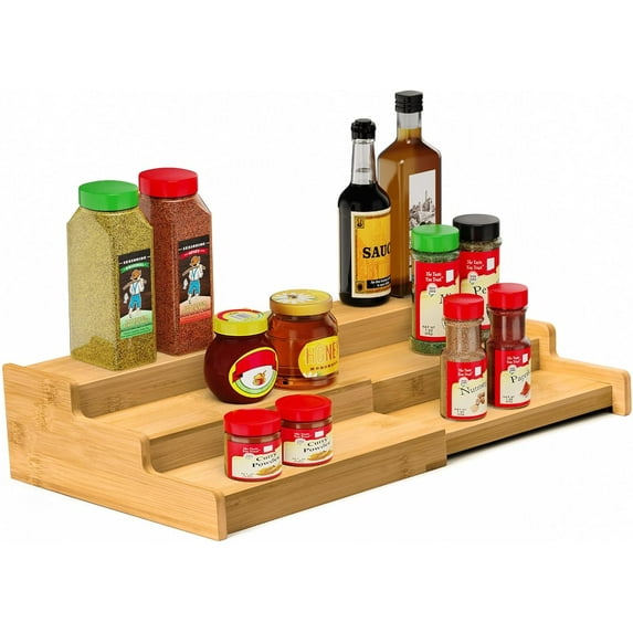 MY Spice Rack, 3-Tier Expandable Bamboo Spice Rack Organizer for ...