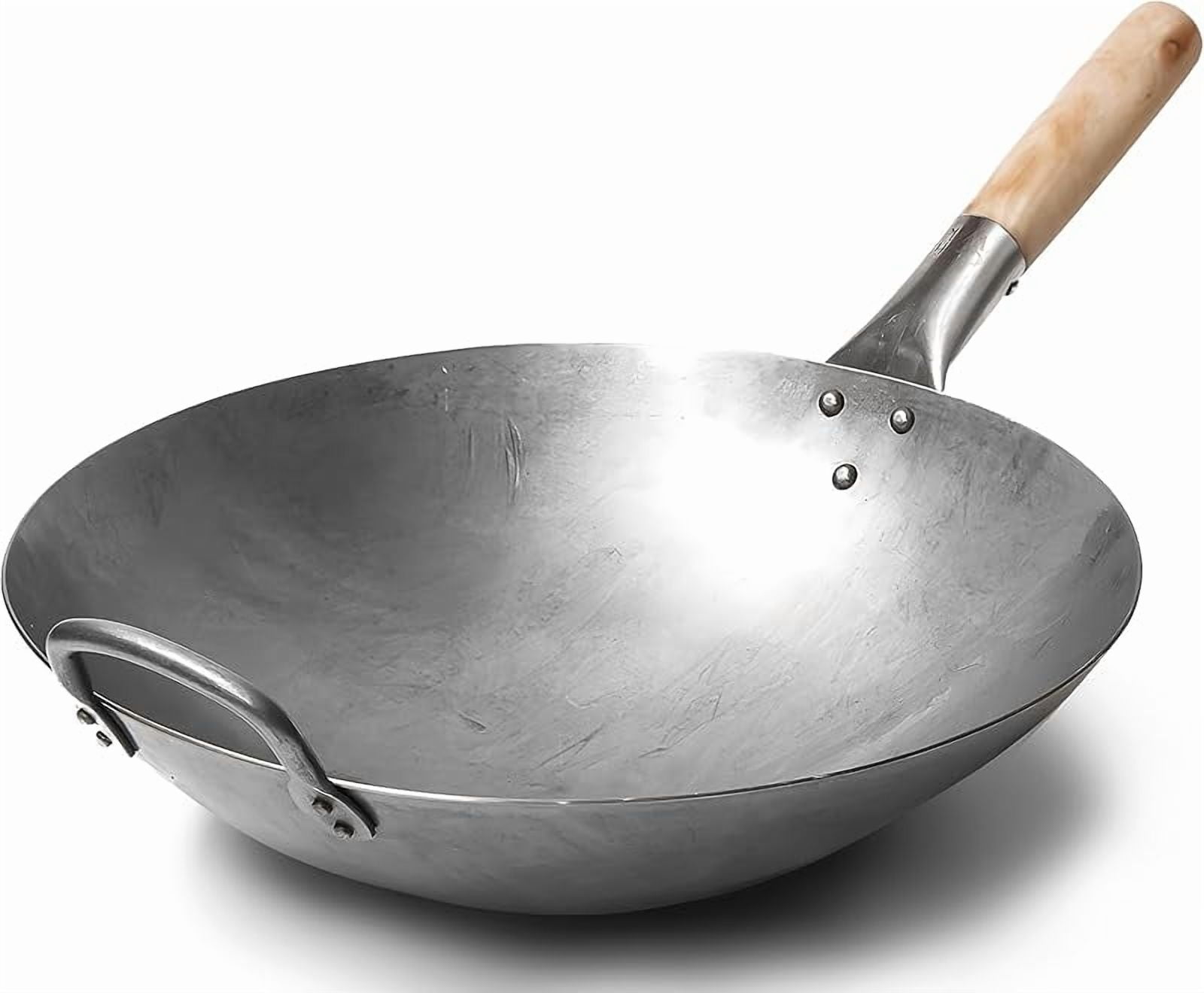 MY Traditional Hand Hammered Chinese Carbon Steel Wok with Wooden and ...