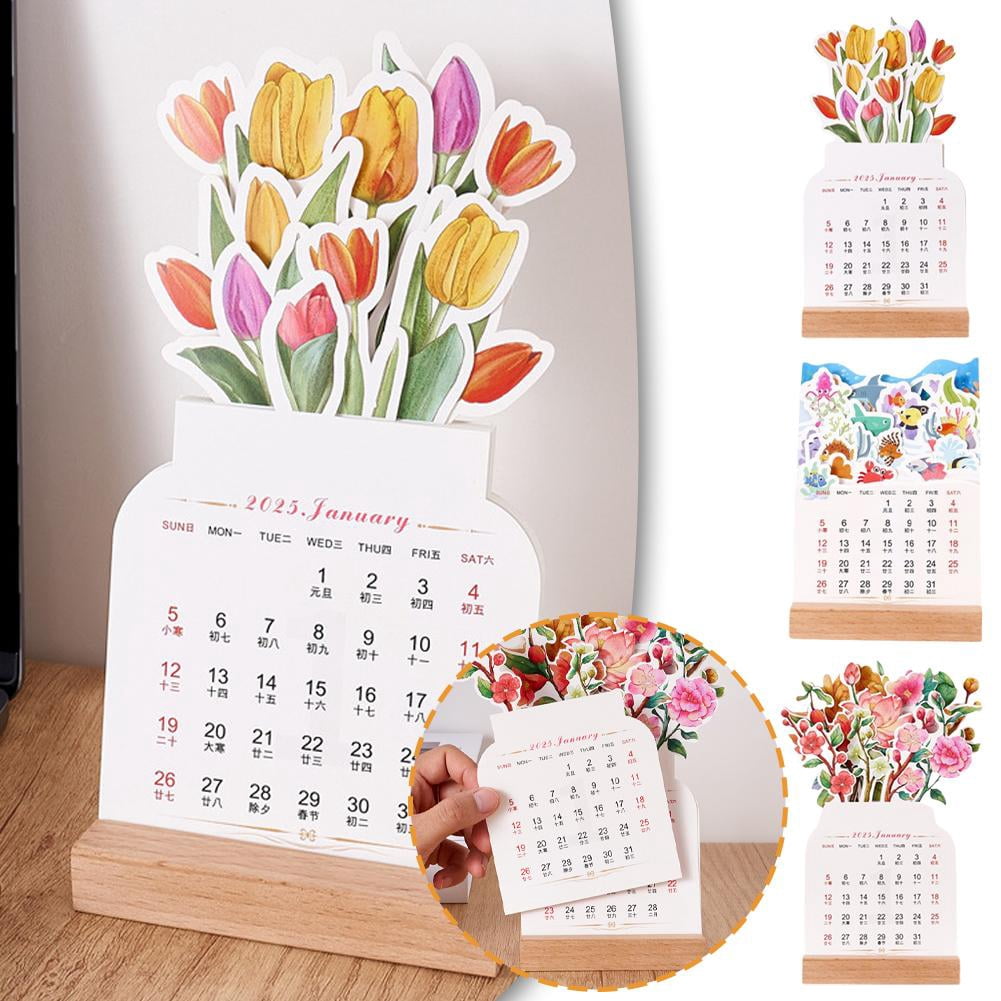 MY01-Tulip 2025 desktop calendar card-style cute creative mini calendar ...