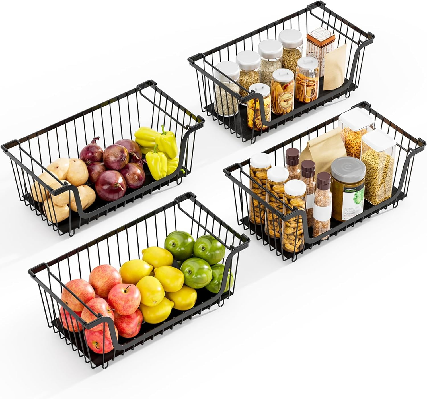 MY4-Pack Stackable Wire Baskets for Pantry Organization – Metal Kitchen ...