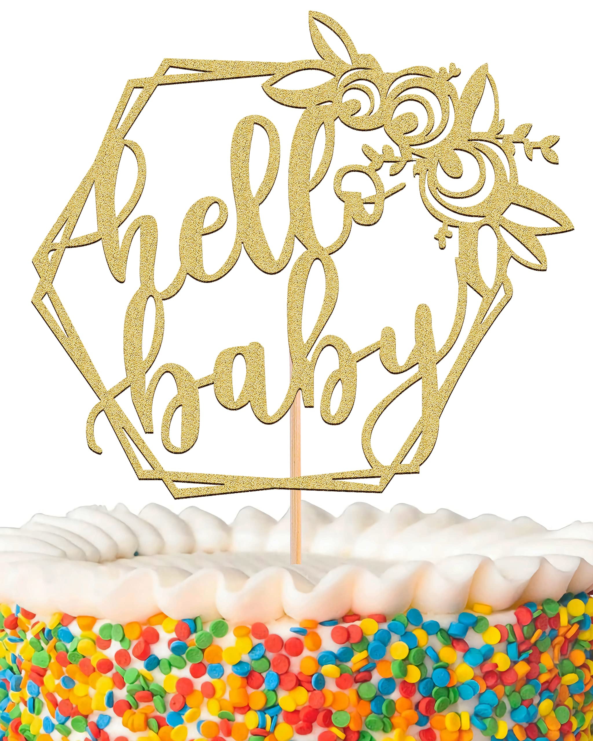 MYAMPED Hello Baby Cake Topper - BSL1 Glitter Golden Baby Birthday Cake ...
