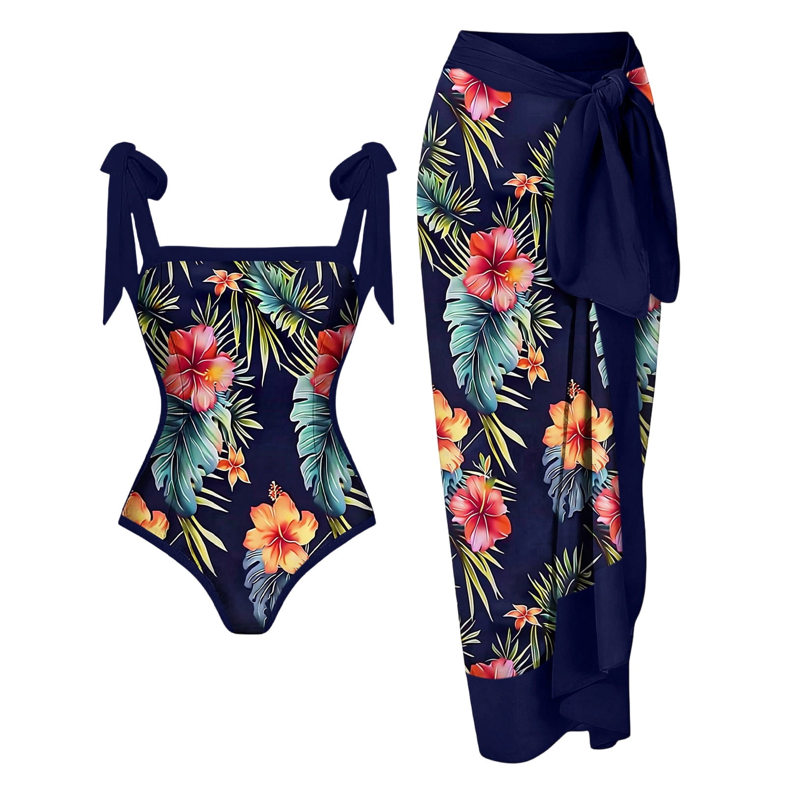 MYAOYI Womens Swimsuit 2 Piece Swimsuit Set, Tropical Hibiscus Tie ...