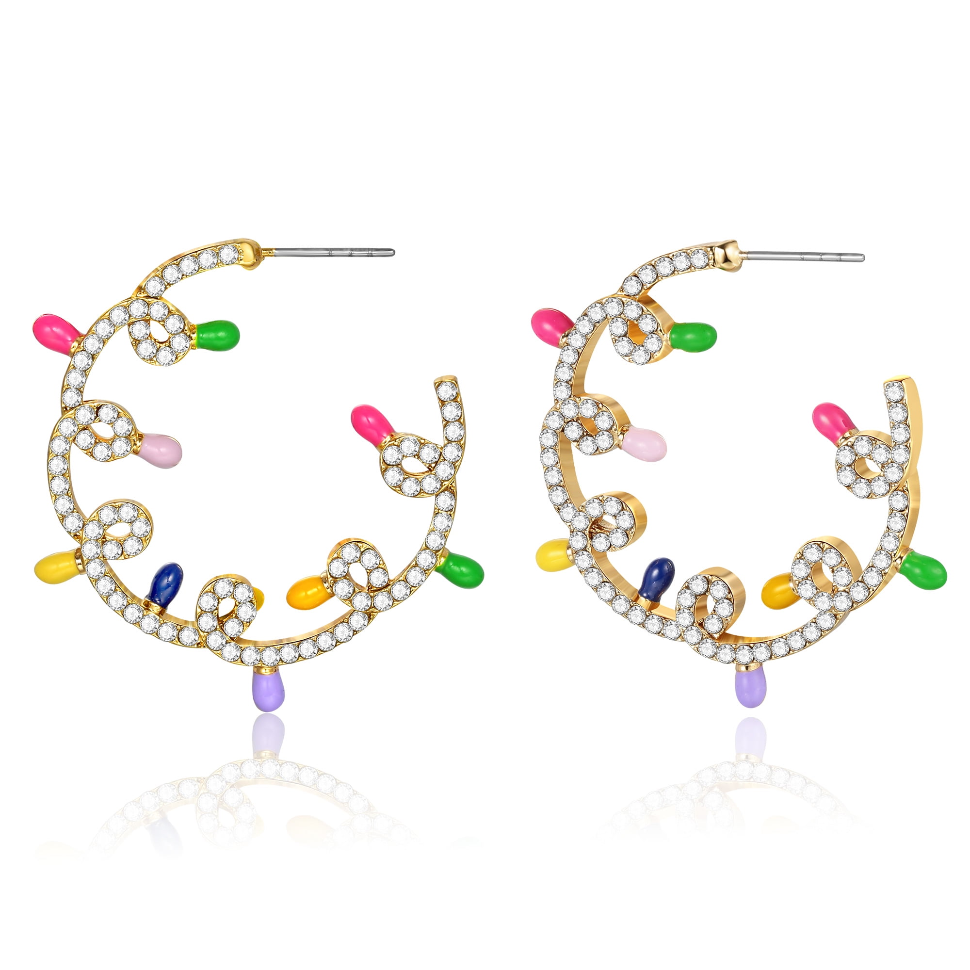 MYCUTEY Colorful Light Bulb Hoop Earrings, Rhinestone Christmas Jewelry ...