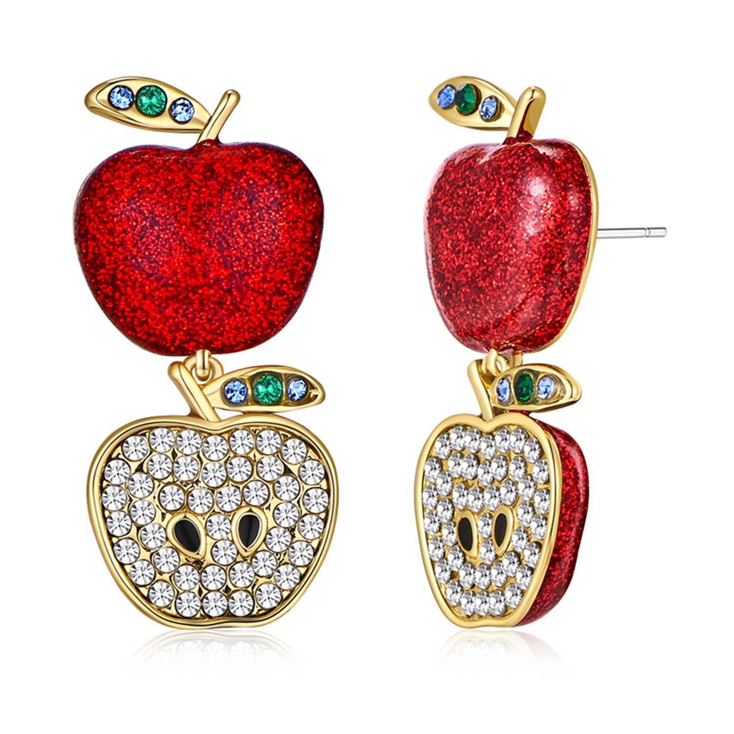 MYCUTEY Apple Earrings, Red Dangle Rhinestones, Lightweight Brass ...
