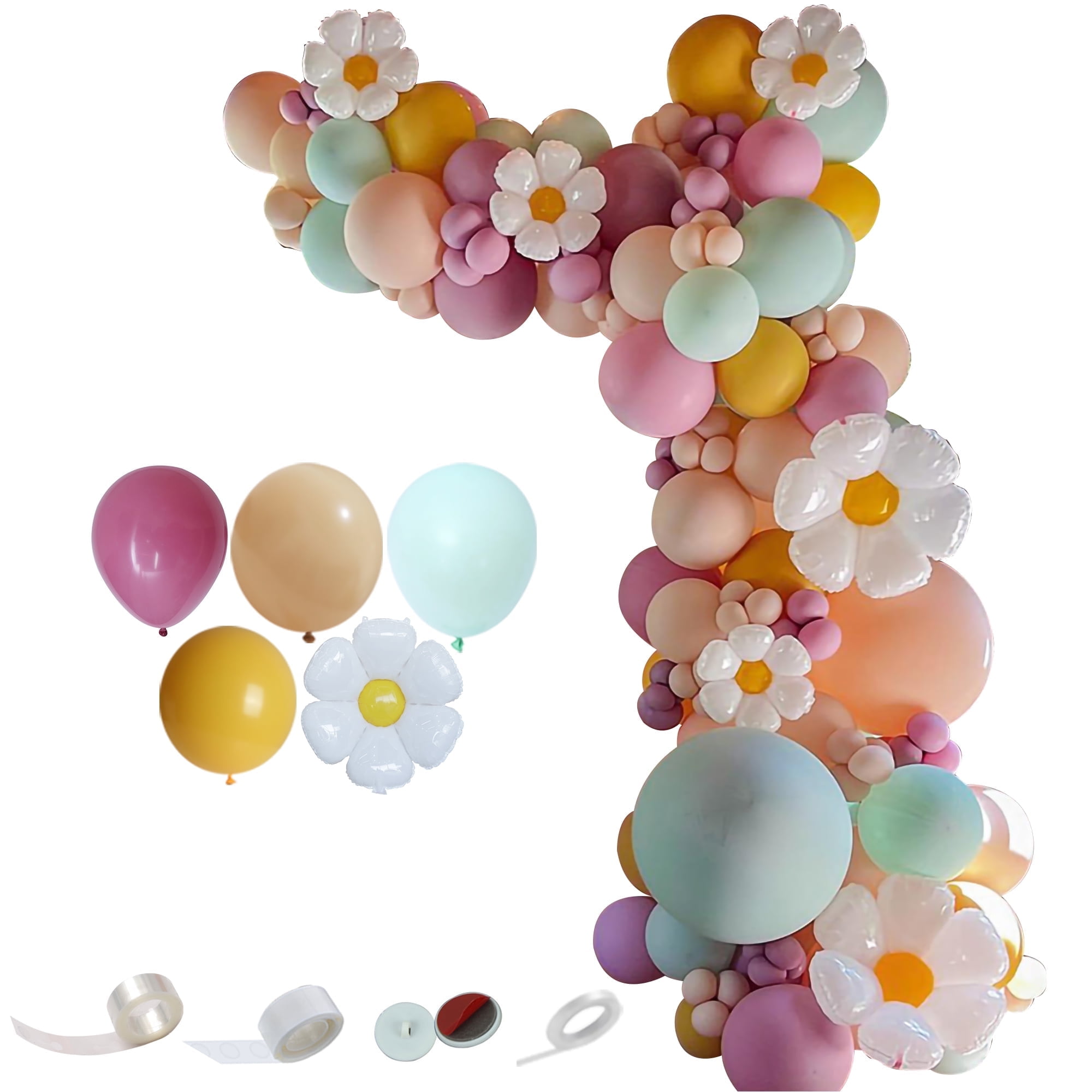 MYDECORBL 128 Pcs Daisy Balloon Garland Arch Kit - Macaroon Blue ...