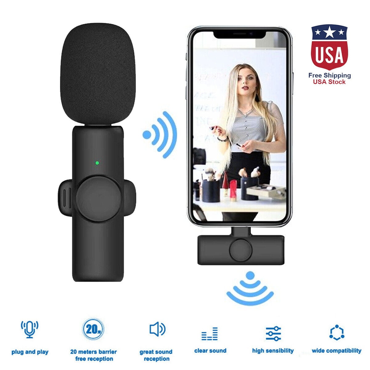 MYDENIMSKY Wireless Microphone for iPhone iPad, Wireless Clip Mic ...