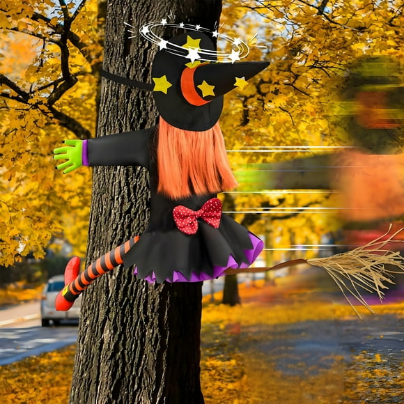 Witch Crashing Into Tree Halloween Decoration