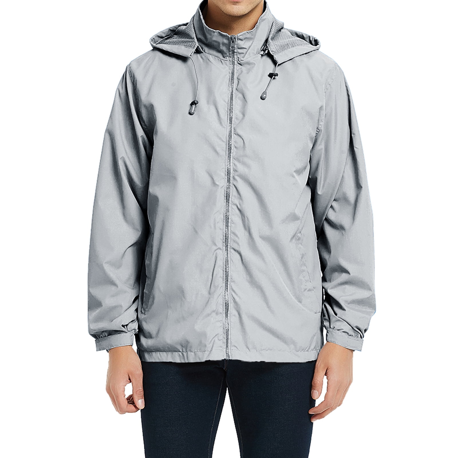 MYJAJAYI Mens Rainjackets Waterproof Hooded Long Sleeve Zipper Closure ...