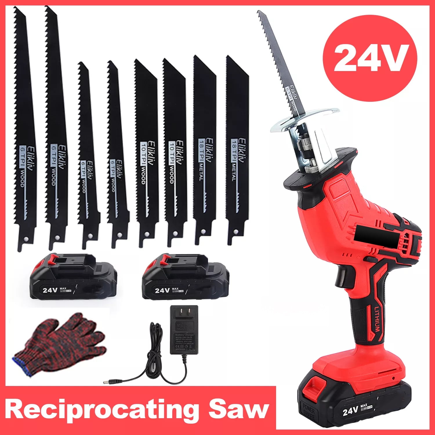 MYJTOPUS 24V Cordless Sawzall, Electric Reciprocating Saw with 2 ...