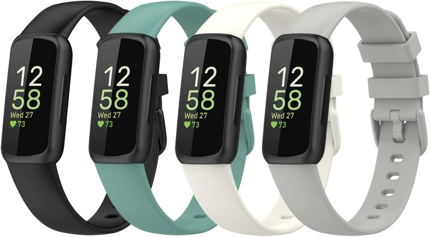 MYKOMI 4Pack Bands Compatible for Fitbit Inspire 3 Fitness Tracker for Women Men, Sport Silicone ...
