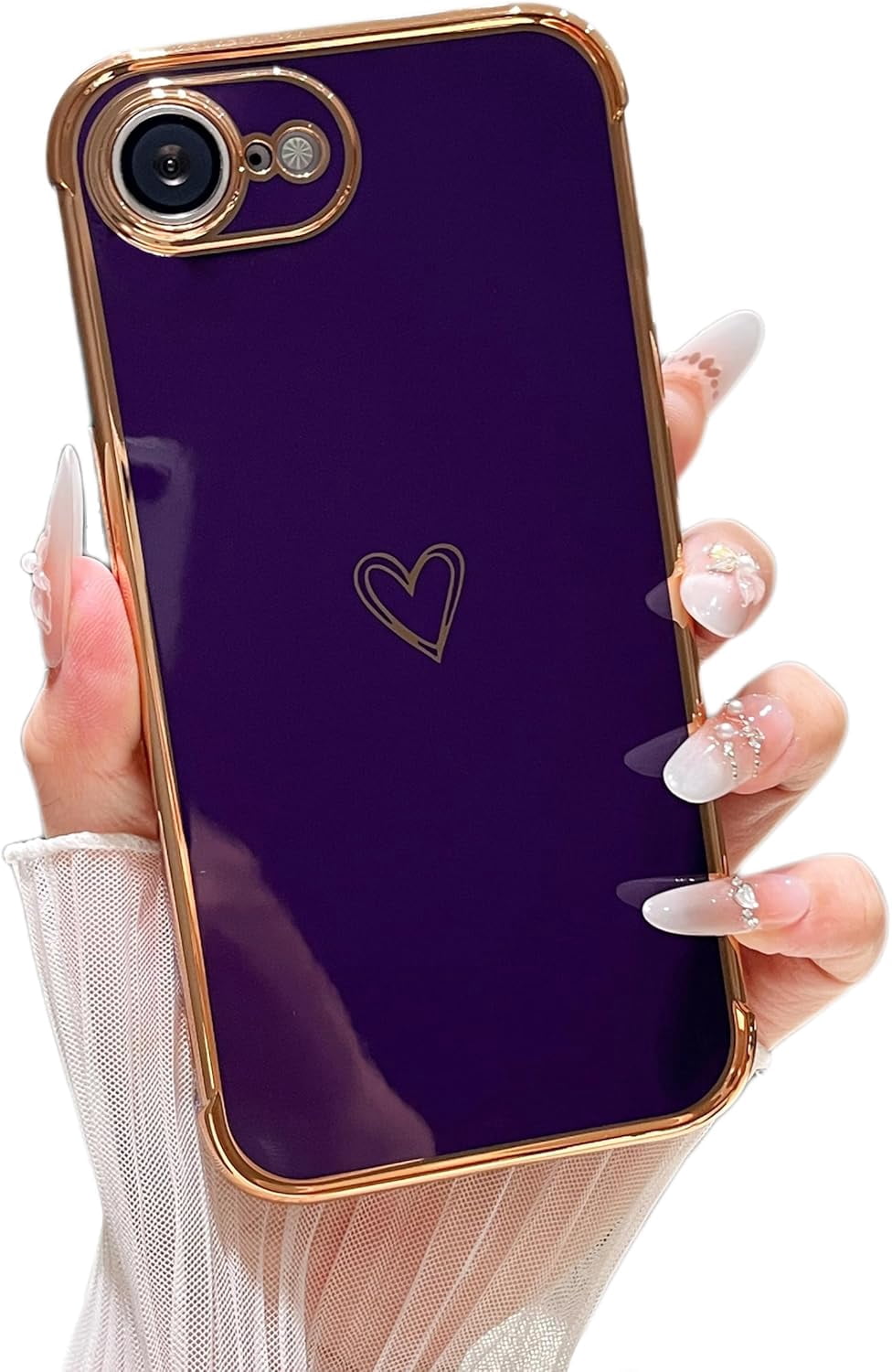 MYKOMI Designed for iPhone 16E 6.1 inch Case,Cute Plating Edge Love ...