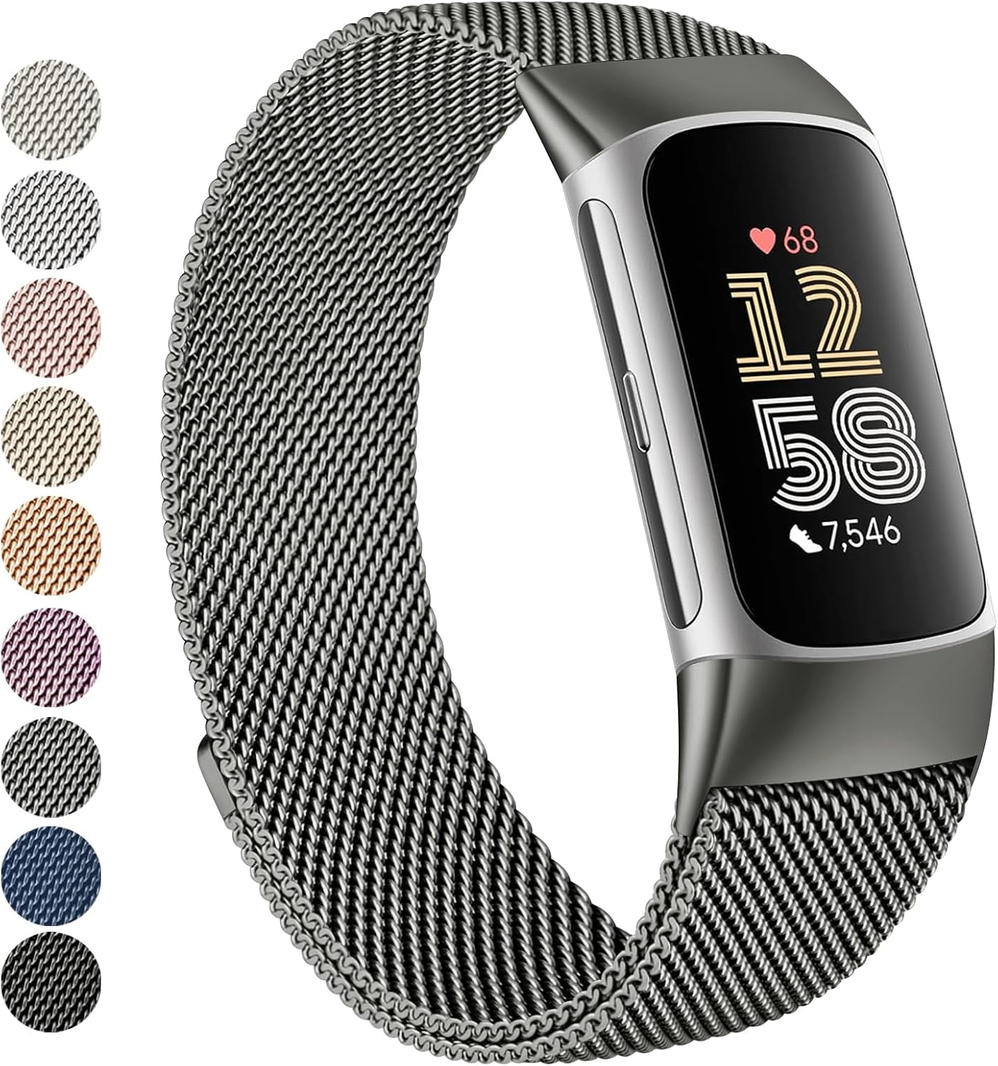 MYKOMI for Fitbit Charge 6 Bands Women Men, Stainless Steel Metal Mesh ...