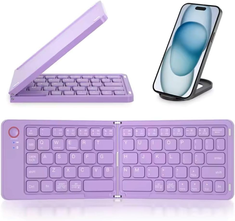 MYKOMI Foldable Bluetooth Keyboard with Phone Holder - Ultra Slim ...