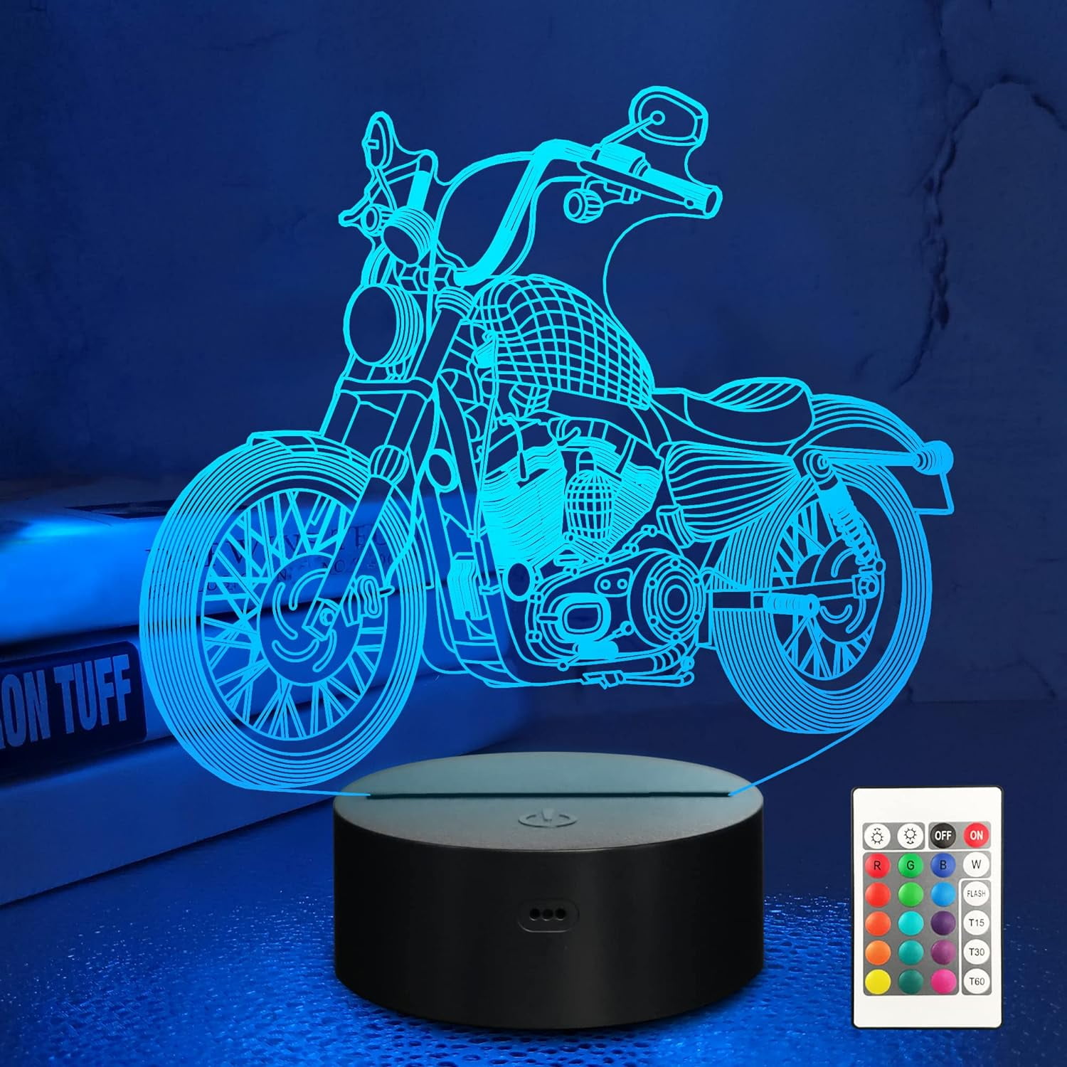 MYKOMI Kids 3D Dirt Bike Night Light Optical Illusion Lamp with 16 Colors Remote Control Timer ...
